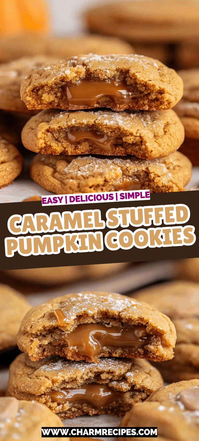 Caramel Stuffed Pumpkin Cookies