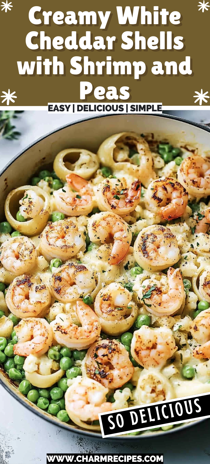 Creamy White Cheddar Shells with Shrimp and Peas Recipe